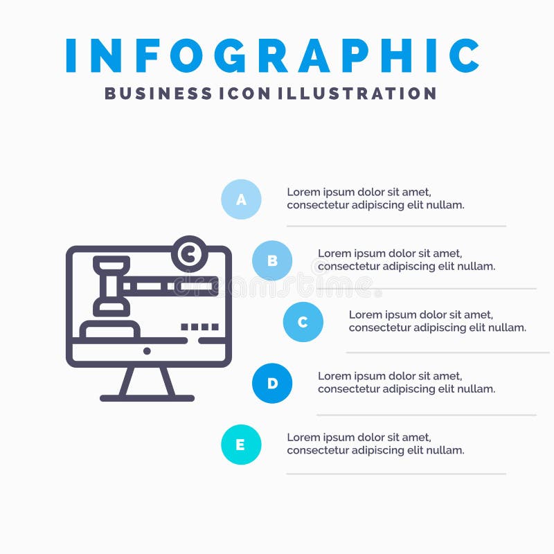 Copyright, Copyright, Digital, Law Line Icon with 5 Steps Presentation ...