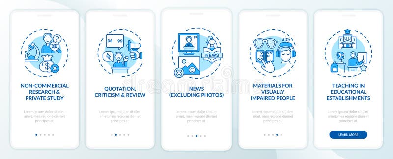 Copyright Exceptions Onboarding Mobile App Page Screen with Concepts ...