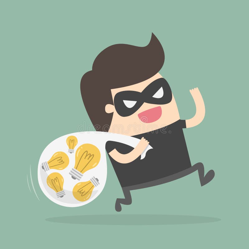 Bad Guy Stealing Ideas Vector Illustration Stock Vector - Illustration ...