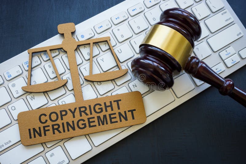 Copyright Infringement Phrase on the Plate, Keyboard and Gavel. Stock ...