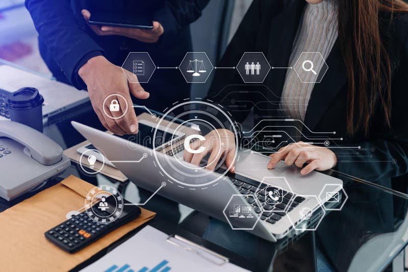 Copyright or Patent Concept, Business Team Analyzing Data and Using ...