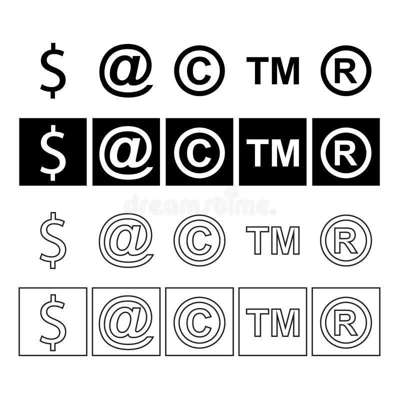Copyright and Registered Symbol Set Isolated on Vector Illustration ...