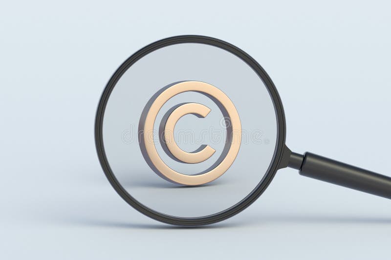 Copyright Sign Behind Magnifying Glass Stock Illustration ...