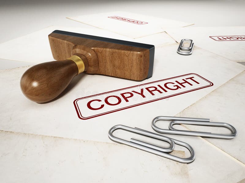 Copyright Stamp Standing on Documents. 3D Illustration Stock ...