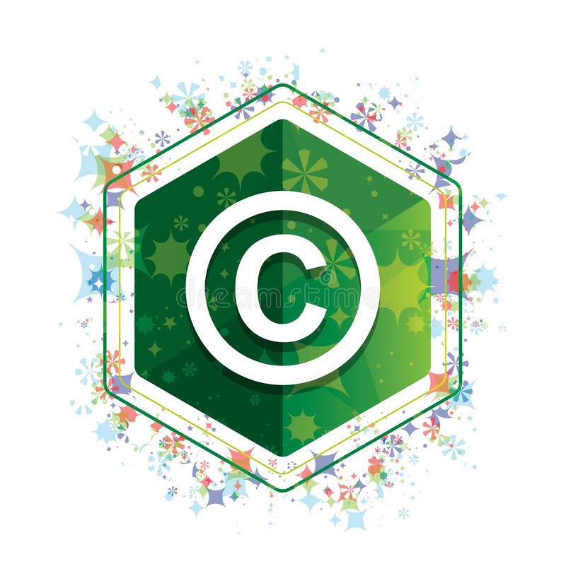 Copyright Symbol Icon Floral Plants Pattern Green Hexagon Button Stock ...