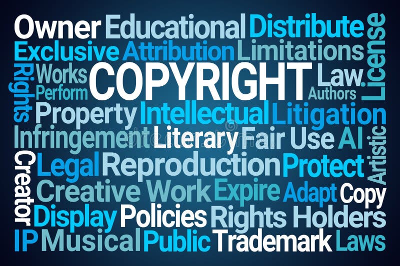 Copyright Word Cloud on Blue Background Stock Illustration ...