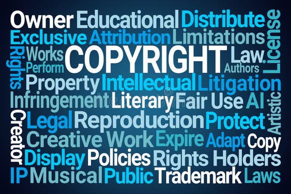 Copyright Word Cloud on Blue Background Stock Illustration ...