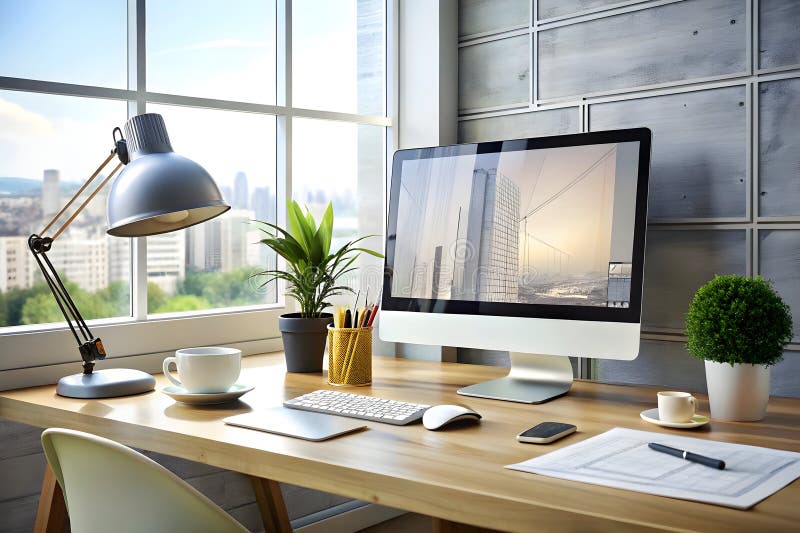 Copyspace of Architecture and Engineer Desktop Stock Illustration ...