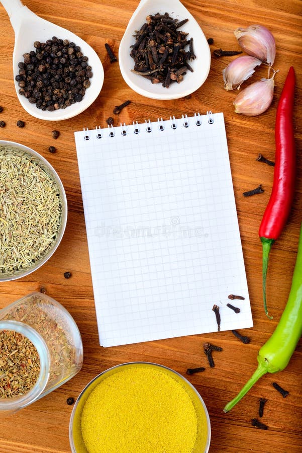 Copyspace Food Frame with Notepad Paper Spices and Cooking Accesories ...