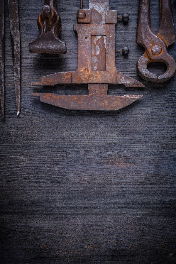 Copyspace Image Vintage Rusted Tools on Board Stock Image - Image of ...