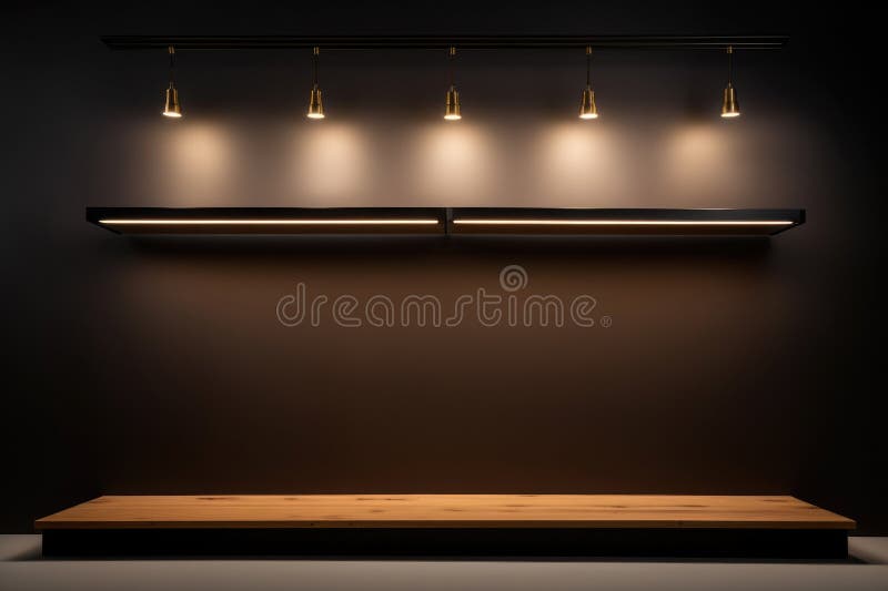 Copyspace, Wooden Shelf Under Ceiling Lights, Casting Tints and Shades ...