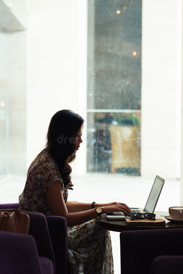 Female Copywriter Working on Article Stock Photo - Image of women ...