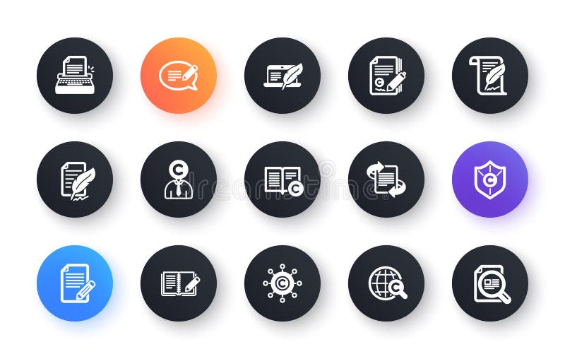Copywriting Icons. Copyright, Typewriter and Feedback. Classic Icon Set ...