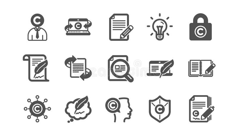 Copywriting Icons. Copyright, Typewriter and Feedback. Classic Icon Set ...