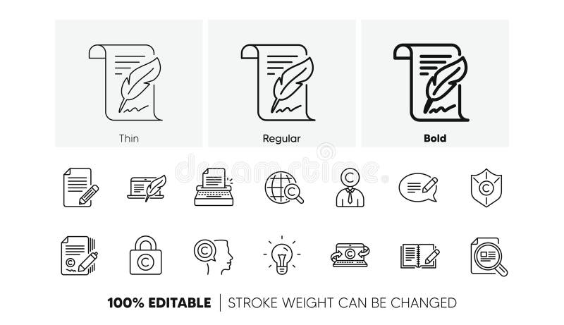 Copywriting Line Icons. Copyright, Typewriter and Feedback. Linear Icon ...