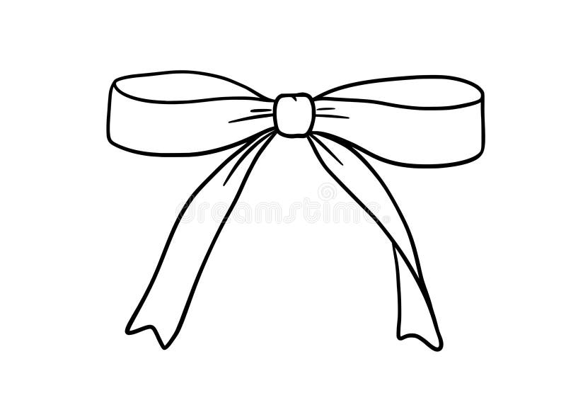 Coquette Bow Line Sketch, Vector Black Line Drawing on White, Cute ...