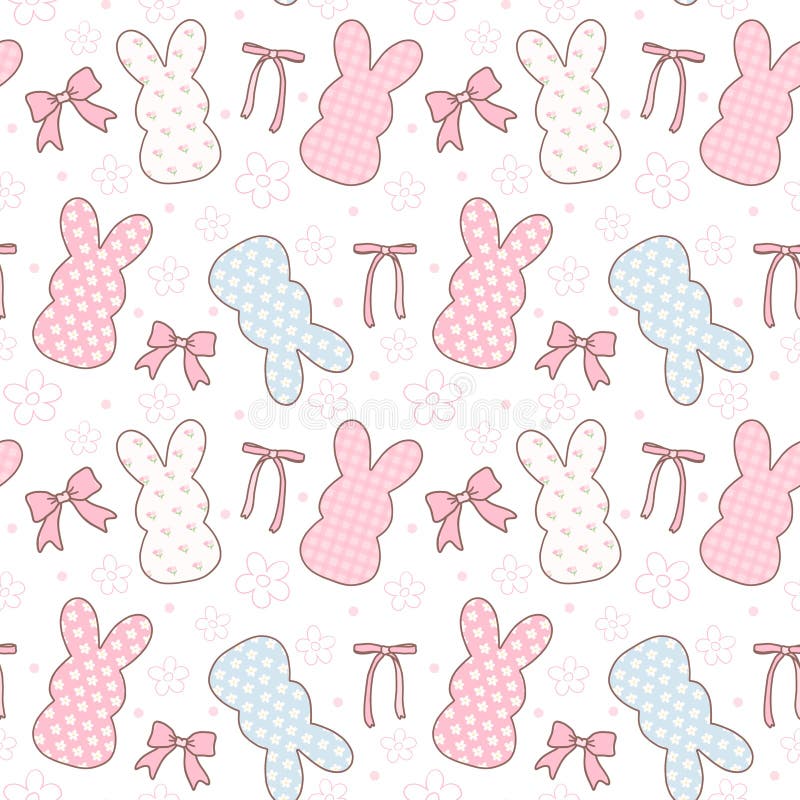 Coquette Easter Bunny Peep Seamless Pattern in Pink Theme with Ribbon ...