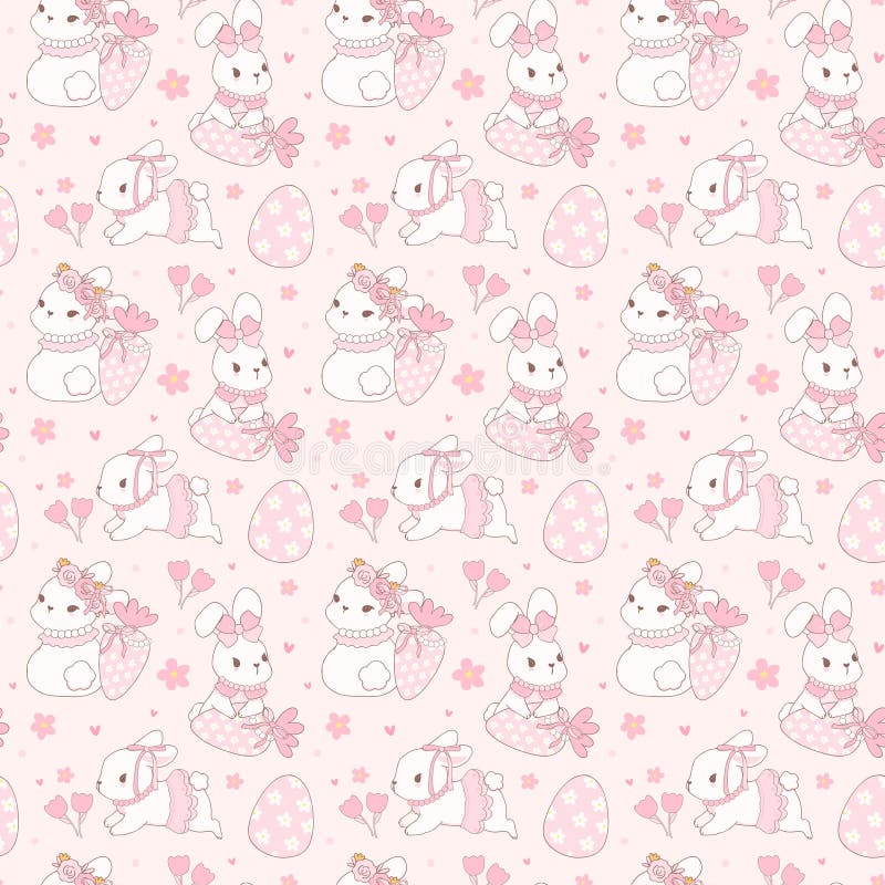 Coquette Easter Bunny Seamless Pattern in Pink Theme with Ribbon Bow ...