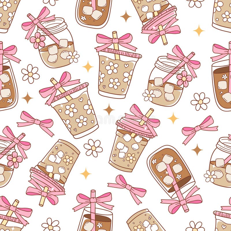Coquette Iced Coffee Seamless Pattern Hand Drawn Design for Fabric ...