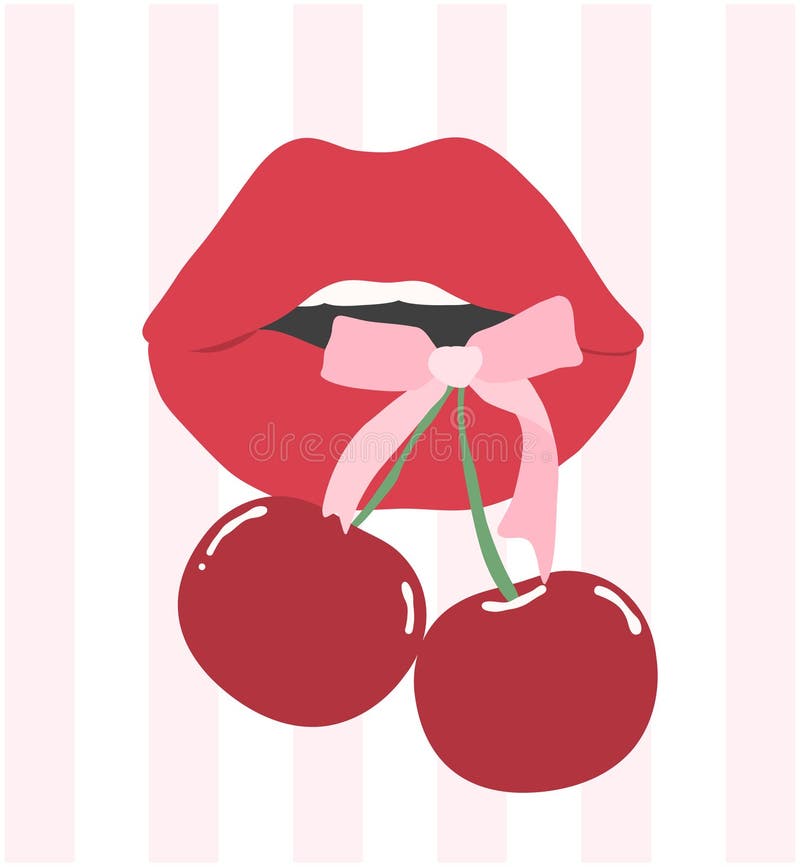 Coquette Lips with Cherries and Pink Bow, Featuring Trendy and Stylish ...