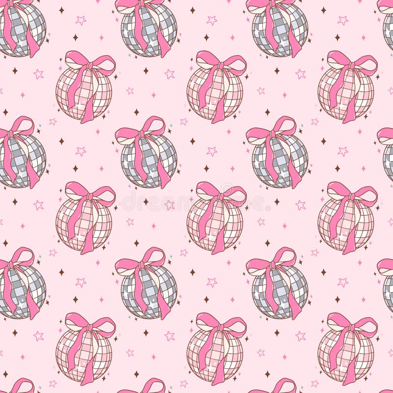 Coquette Pink Disco Ball Doodle Seamless Pattern Groovy Retro Vibes ...