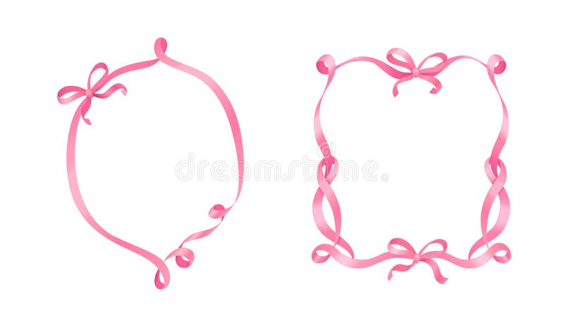 Coquette Pink Ribbon Frames with Elegant Bows Stock Illustration ...
