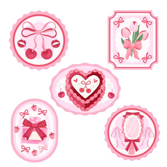 Coquette Stickers in Flat Style Stock Illustration - Illustration of ...