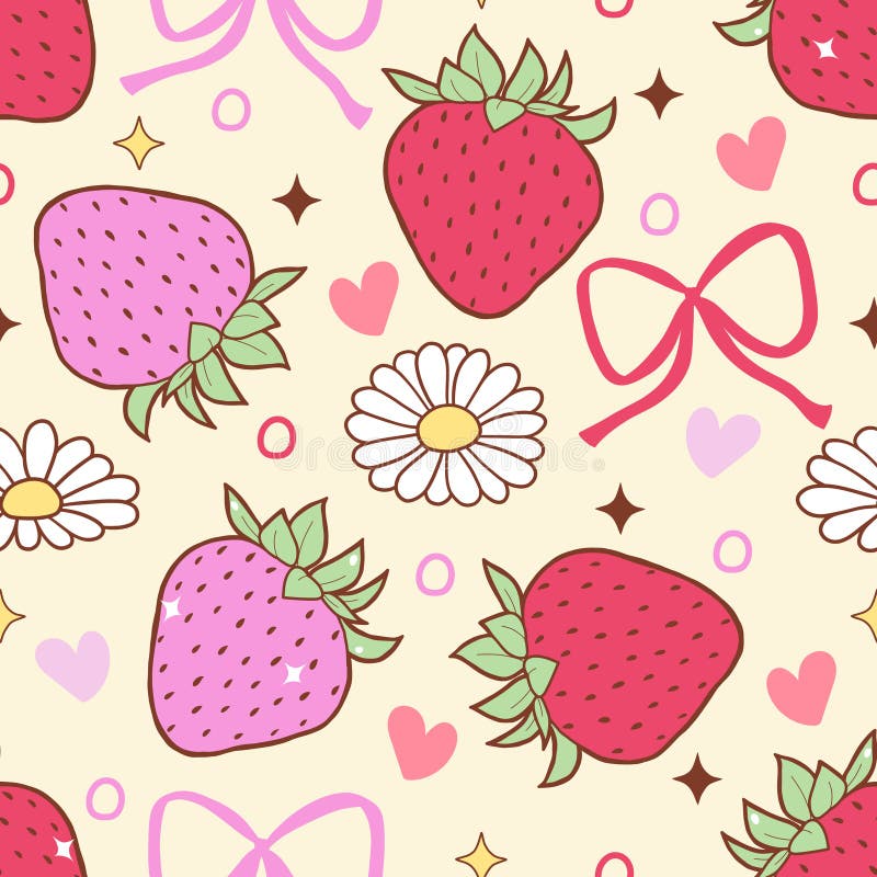 Coquette Strawberry Seamless Pattern Isolated on Orange Background Vector Stock Illustration ...