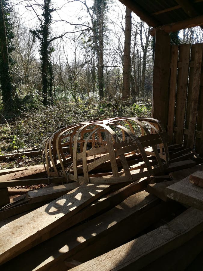 Coracle frame being made stock photo. Image of iron - 211834572