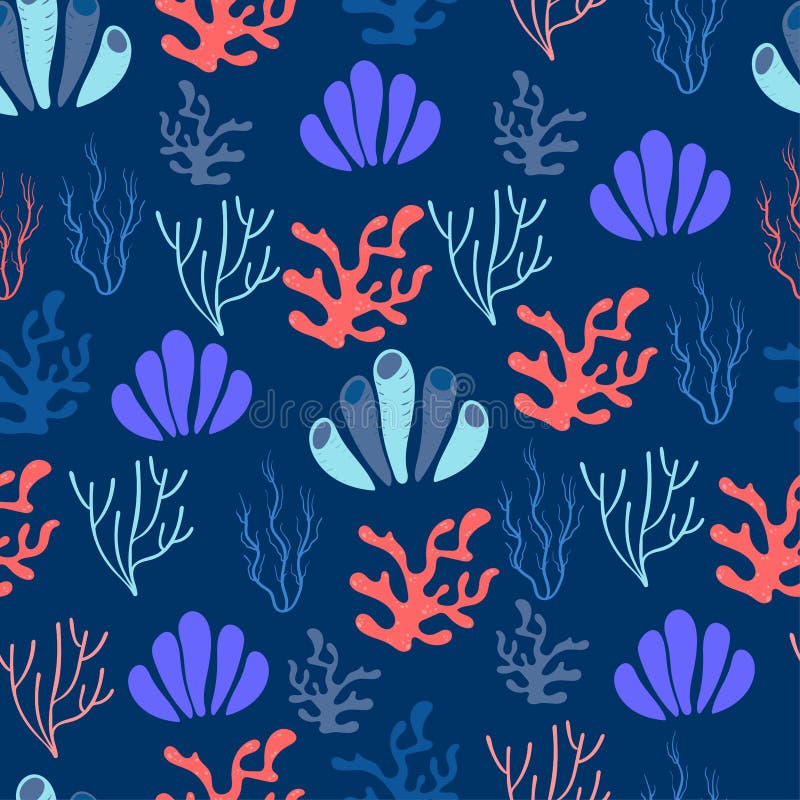 Coral Algae Sea Plants Seamless Pattern. Vector Nautical Print ...