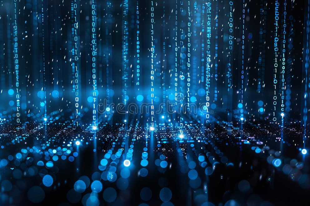 Coral Blue Numbers Falling Down on a Black Background, Digital Binary ...