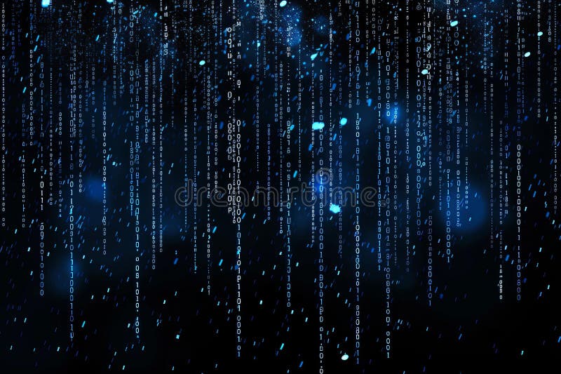 Coral Blue Numbers Falling Down on a Black Background, Digital Binary ...