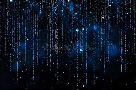Coral Blue Numbers Falling Down on a Black Background, Digital Binary ...