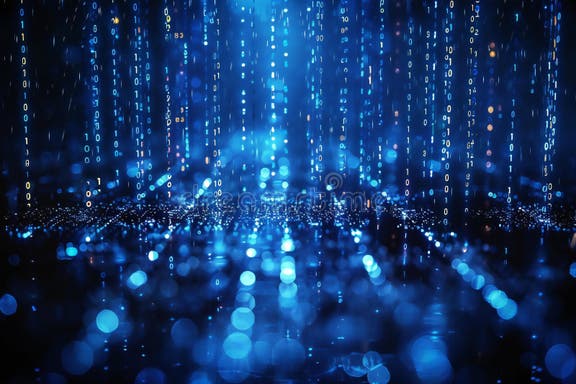 Coral Blue Numbers Falling Down on a Black Background, Digital Binary ...