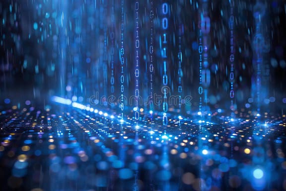 Coral Blue Numbers Falling Down on a Black Background, Digital Binary ...