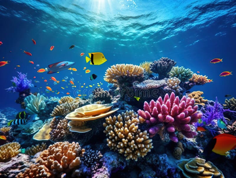 Coral Colony and Coral Fish Made with Generative AI Illustration Stock ...