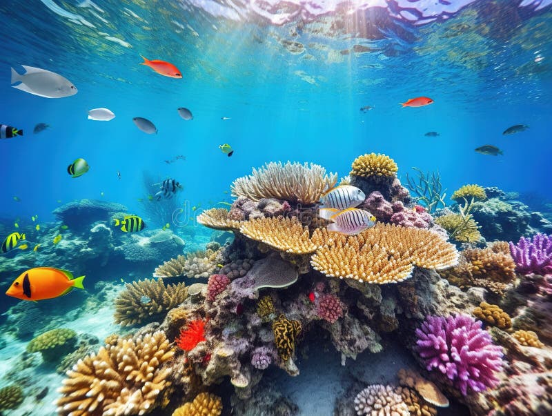 Coral Colony and Coral Fish Made with Generative AI Illustration Stock ...