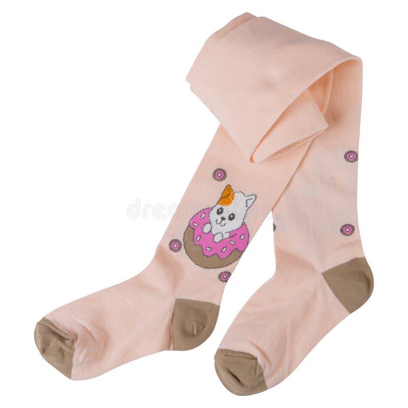 Coral-colored Children`s Tights, with a Kitten Pattern, Half Folded, on ...