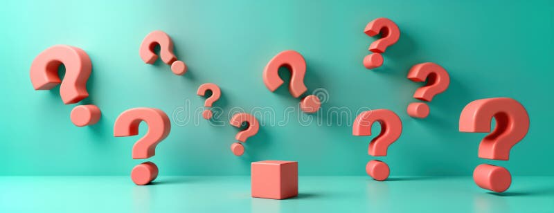 Coral-colored Question Marks Float on Turquoise Background. Modern ...