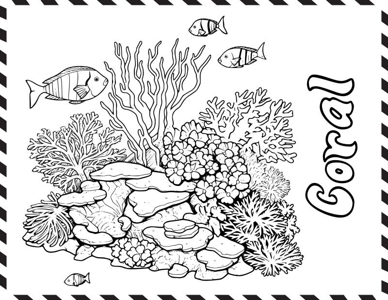 Coral Coloring Pages for Kids Stock Vector - Illustration of fish ...