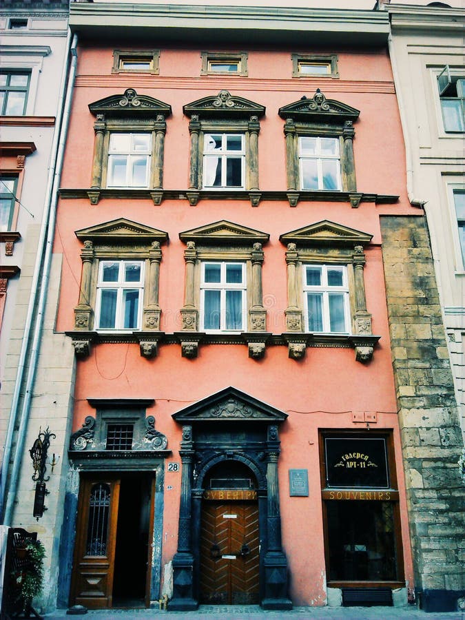 Coral Facade of a Modern Building, Office or Residential Buildin Stock ...