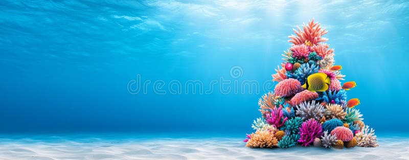 A Coral and Fish Christmas Tree Submerged in the Ocean Depths. Stock ...