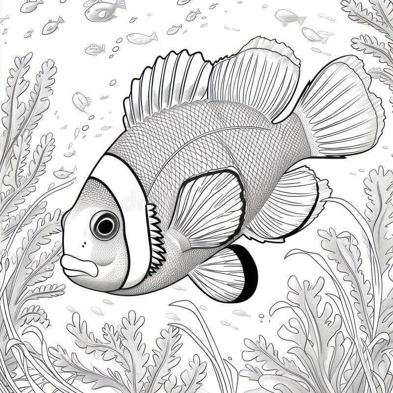 Coral Fish Drawing Coloring Book Page Stock Illustration - Illustration ...