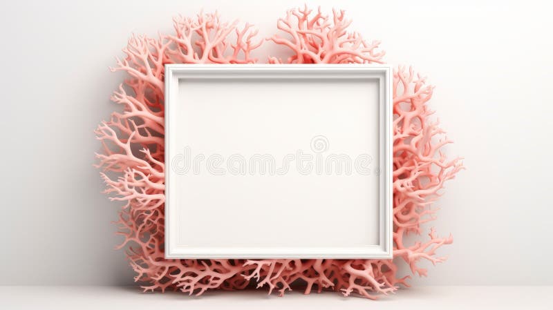 Coral Frame Background with Surrealist Botanical Elements Stock ...