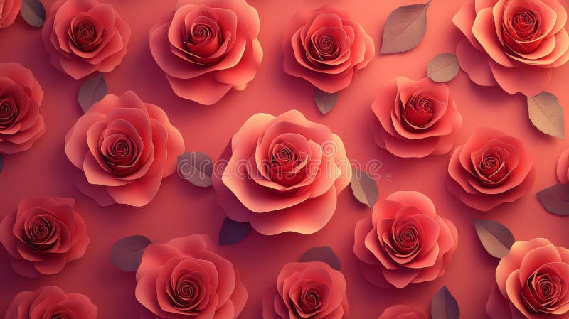 Coral Paper Roses Floral Design Background Stock Illustration ...