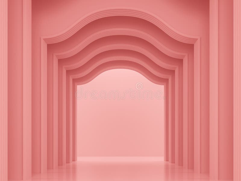 Coral Pink Classical Interior Space 3d Render Stock Illustration ...