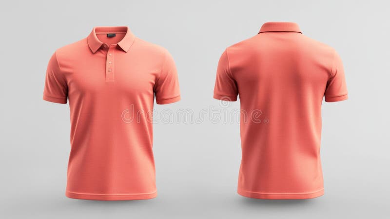 Coral Polo Shirt Front and Back Mockup Generative AI Stock Illustration ...