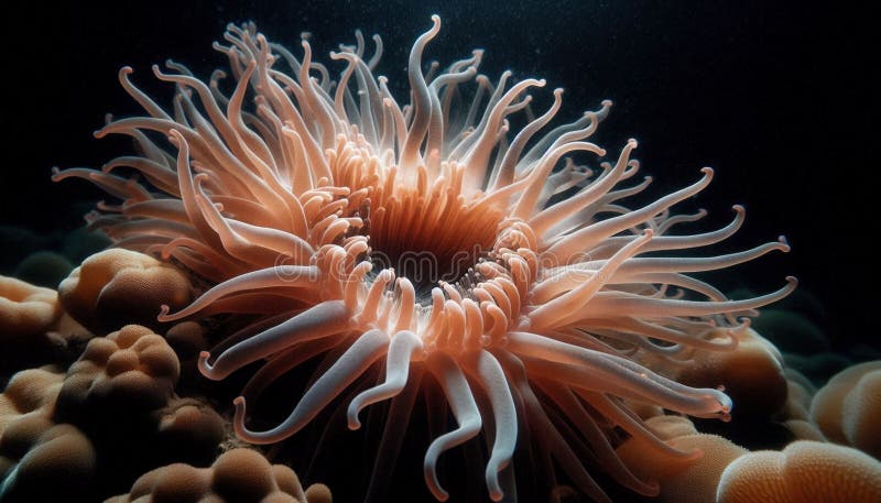 Coral Polyp Feeding at Night Stock Illustration - Illustration of coral ...