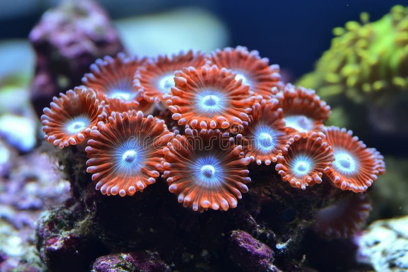 Coral Polyps Thriving on a Vibrant Reef in an Aquarium Setting during ...