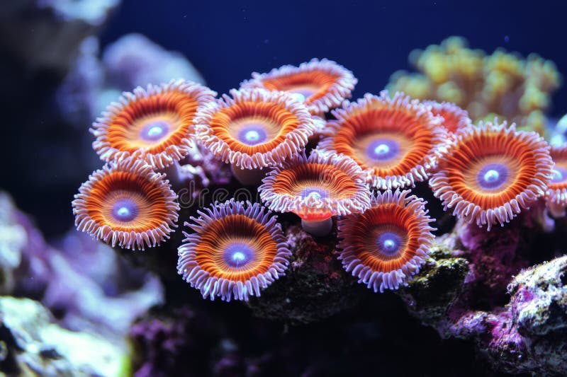 Coral Polyps Thriving on a Vibrant Reef in an Aquarium Setting during ...
